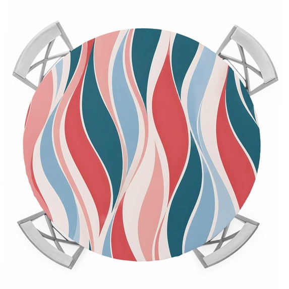 Abstract Stripes Round Table Cover, Geometric Curves Teal Blue Red ...