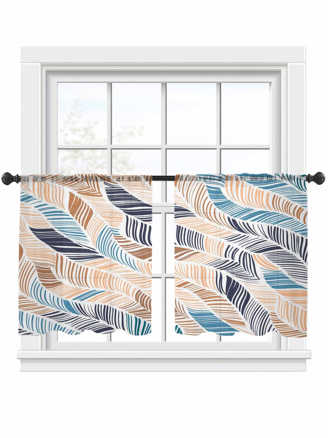 Abstract Stripes Sheer Curtains 54 Inch Long 2 Panels, Brown Blue ...