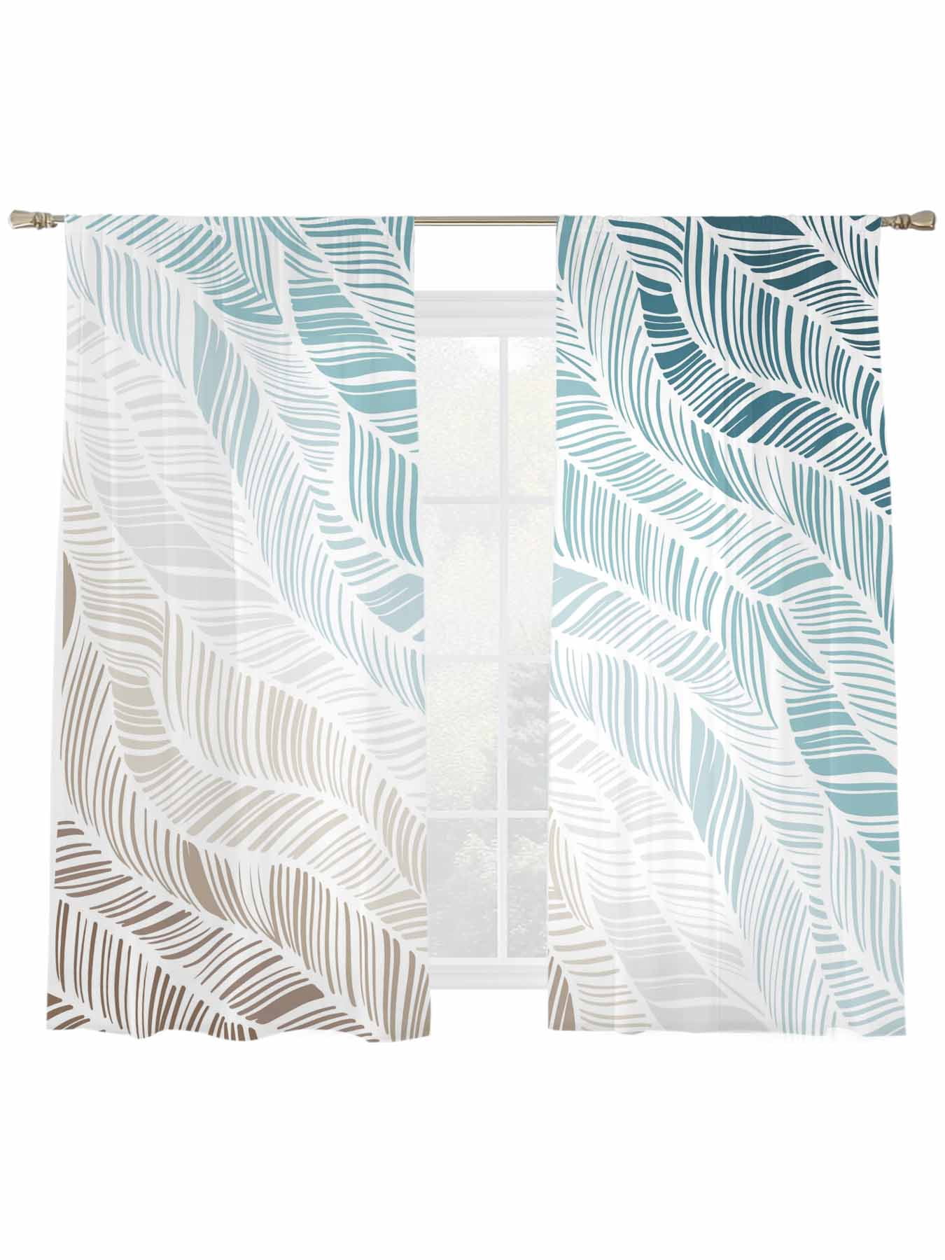 Abstract Stripes Sheer Curtains 63 Inch Long 2 Panels, Teal Brown ...