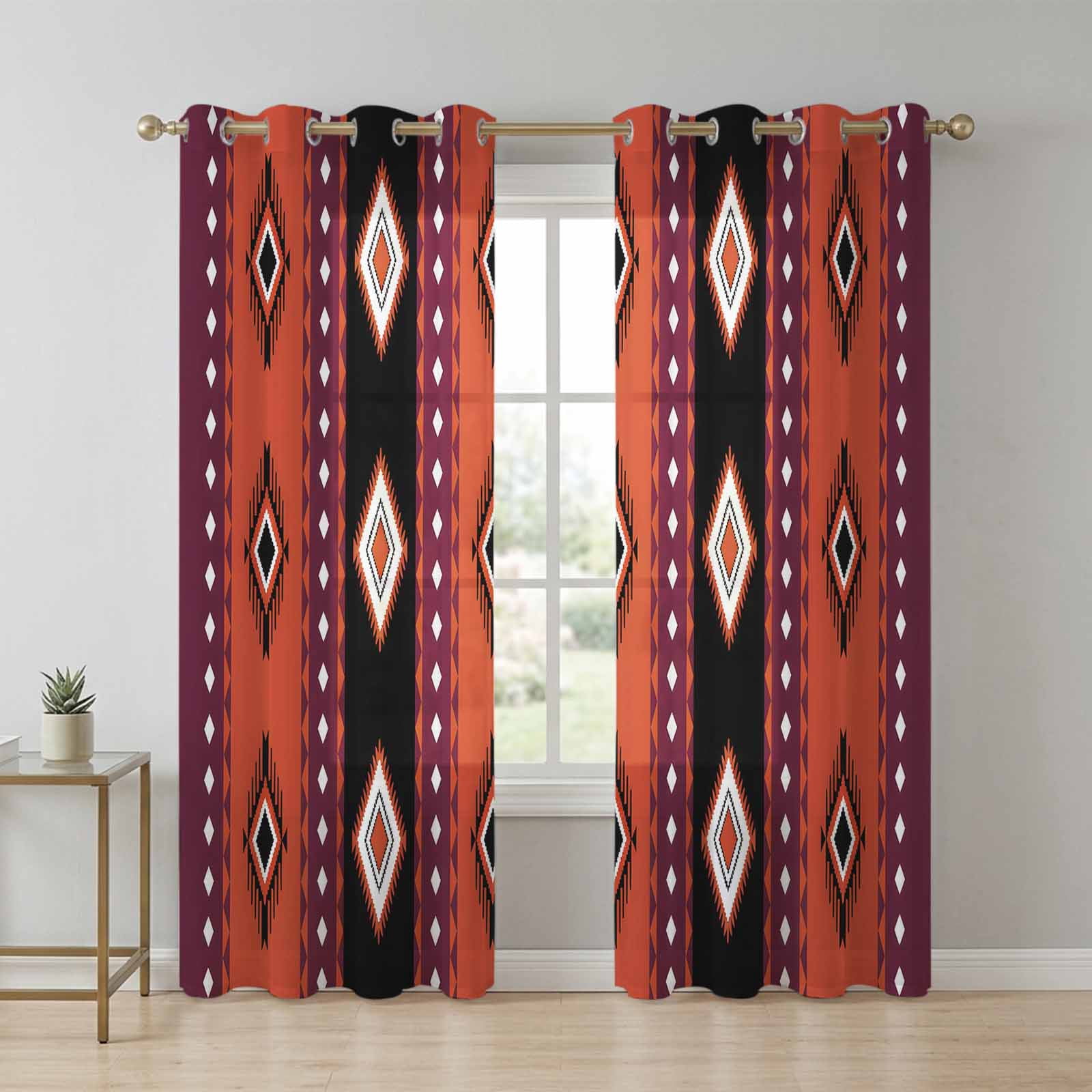 Abstract Stripes Sheer Curtains 84 Inch Long 2 Panels, Red Black Purple ...