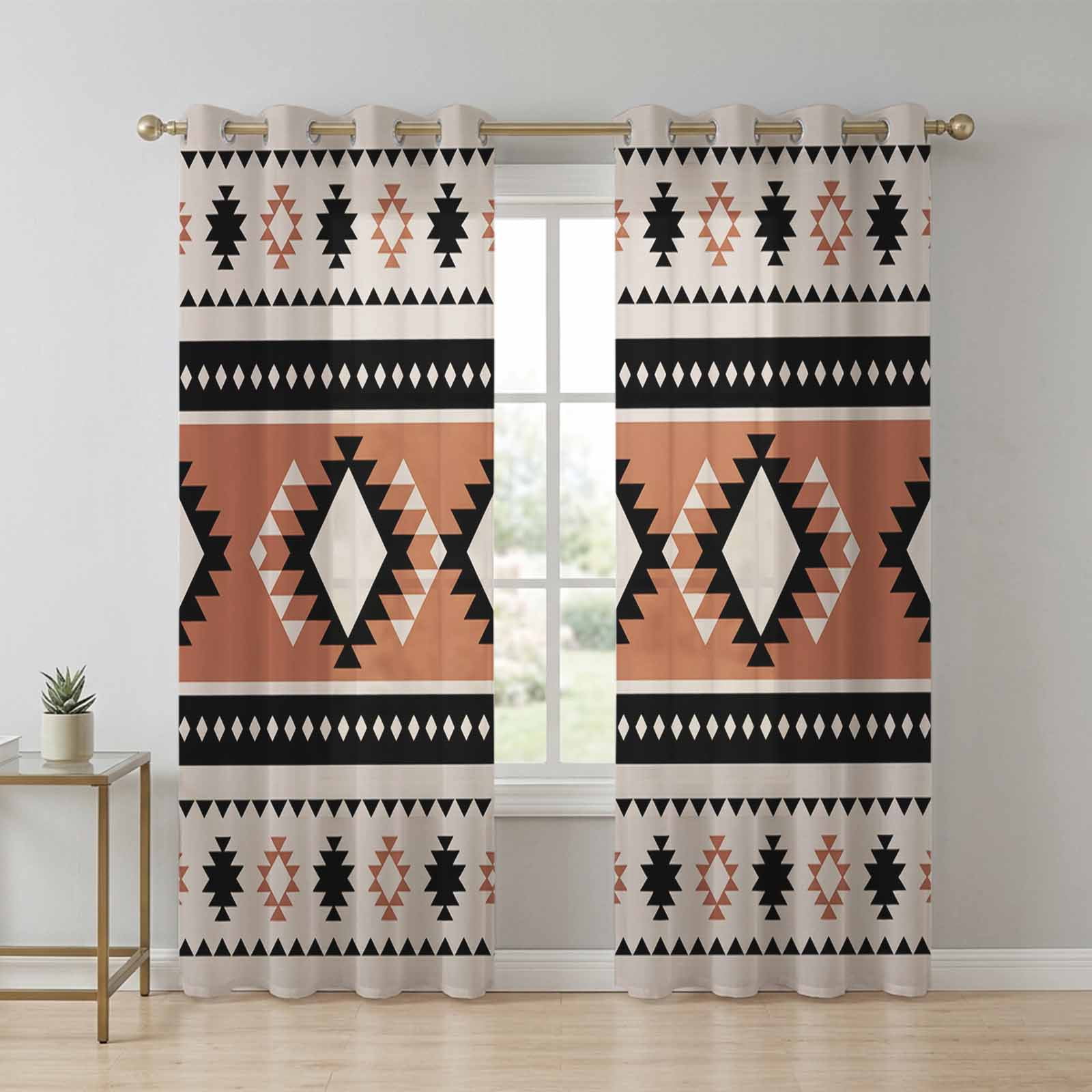 Abstract Stripes Sheer Curtains 90 Inch Long 2 Panels, Black Orange ...