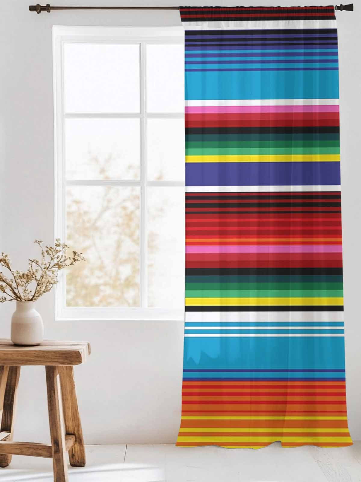 Abstract Stripes Sheer Curtains 96 Inch Long 1 Panel Colorful Classic ...