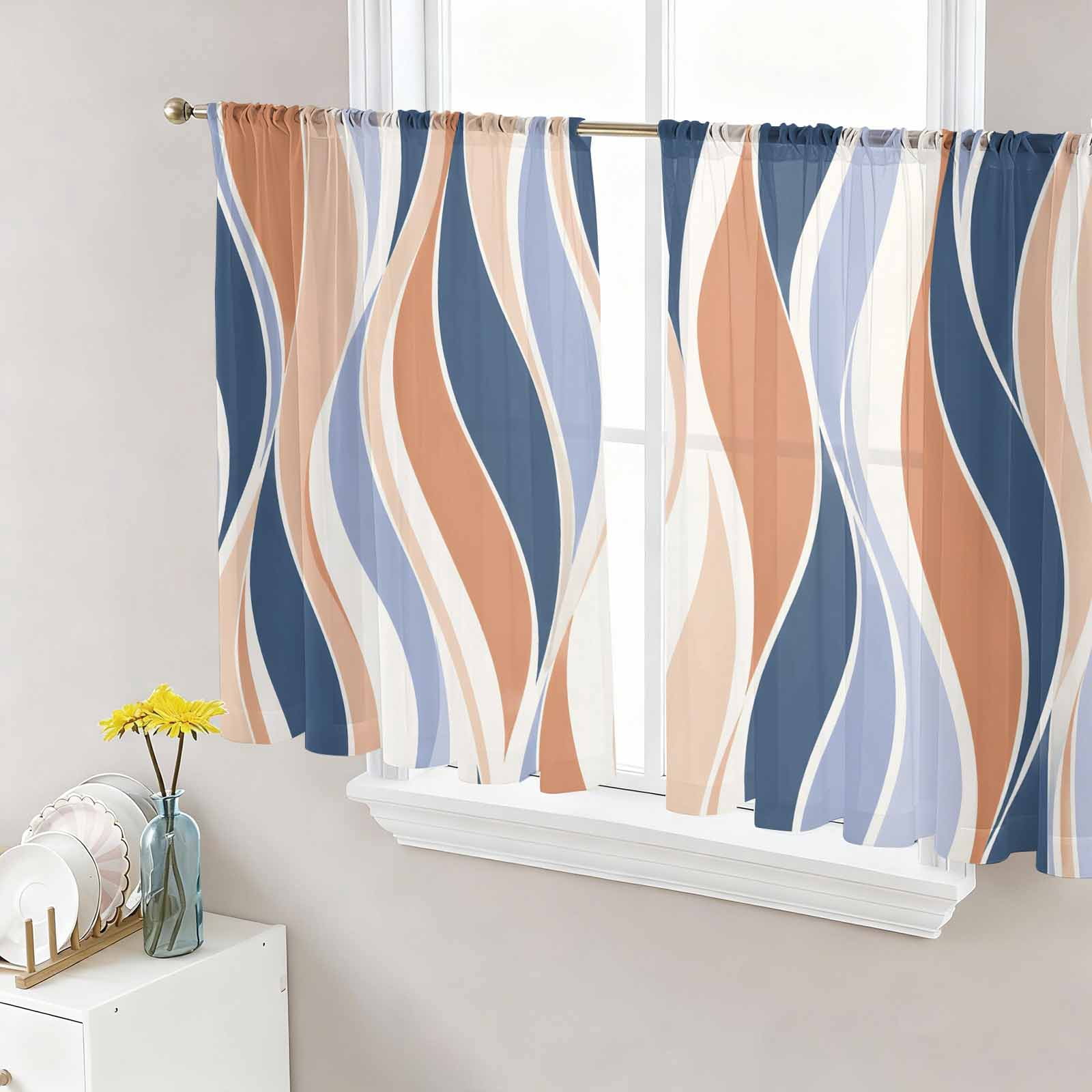 Abstract Stripes Sheer Curtains for Living Room Bedroom, Geometric ...