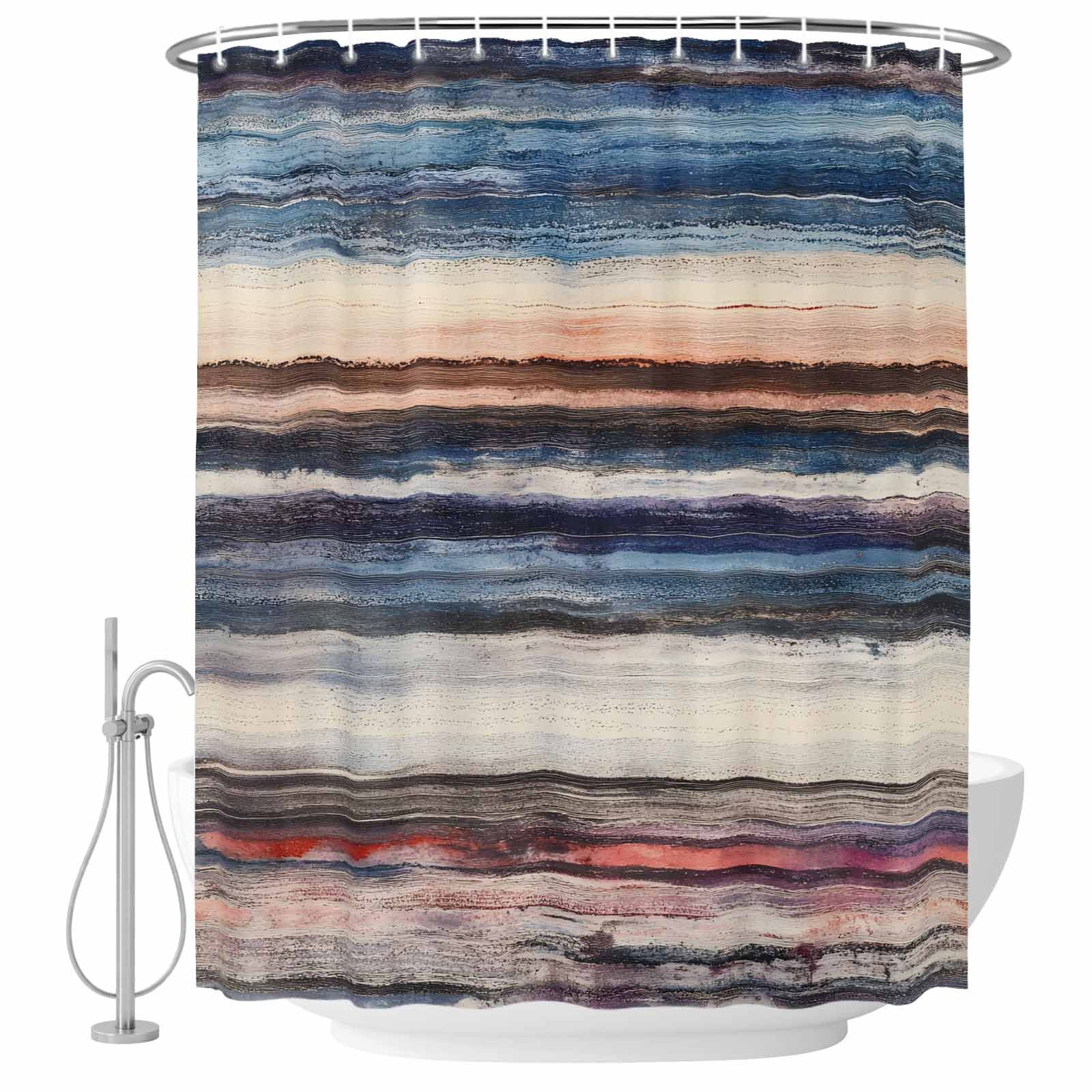 Abstract Stripes Shower Curtain for Bathroom, Coastal Blue Beige Purple ...