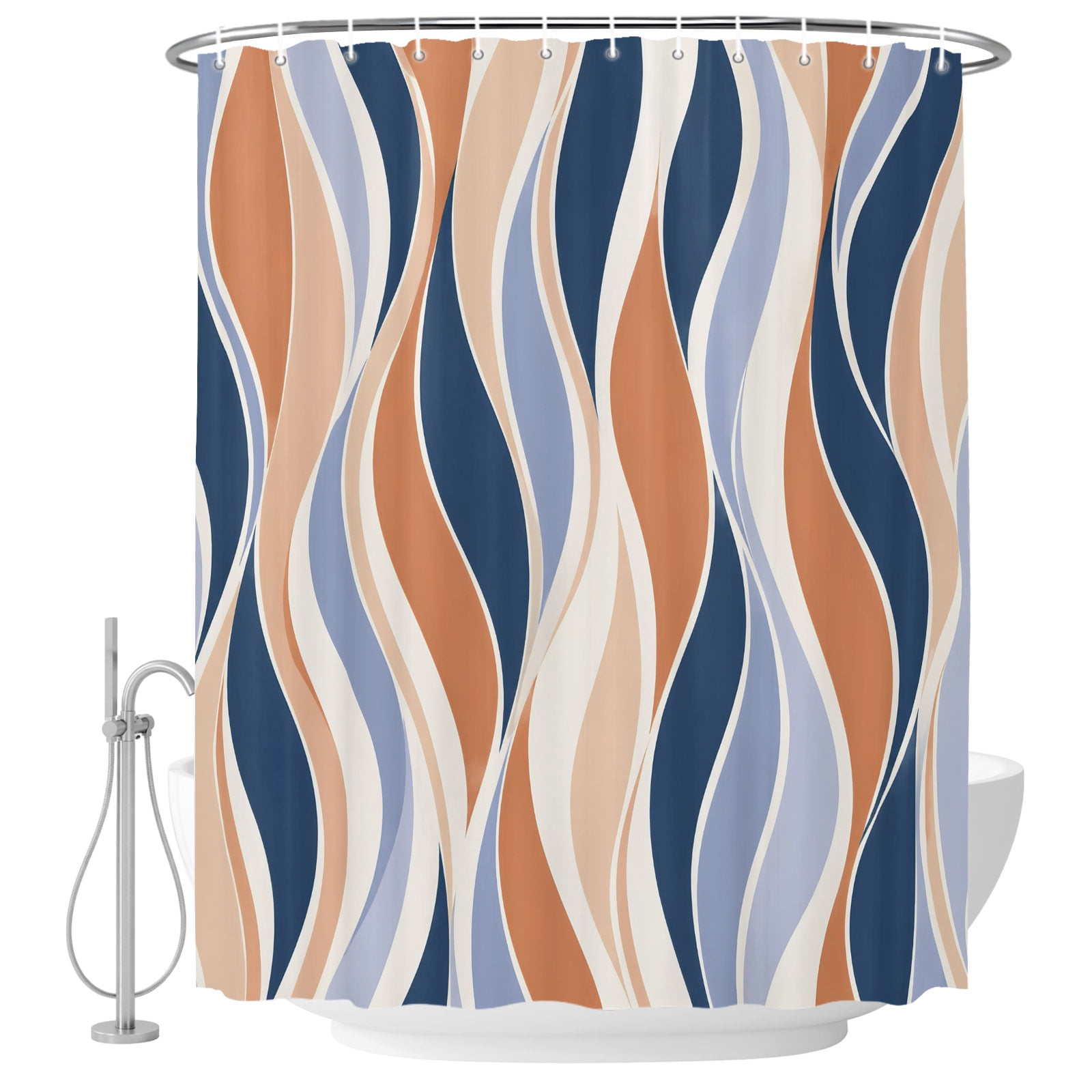 Abstract Stripes Shower Curtain for Bathroom, Geometric Orange Navy ...