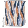 Abstract Stripes Shower Curtain for Bathroom, Geometric Orange Navy ...