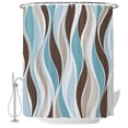 Abstract Stripes Shower Curtain for Bathroom, Geometric Taupe Blue ...