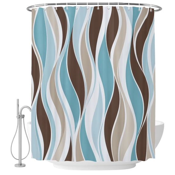Abstract Stripes Shower Curtain for Bathroom, Geometric Taupe Blue ...