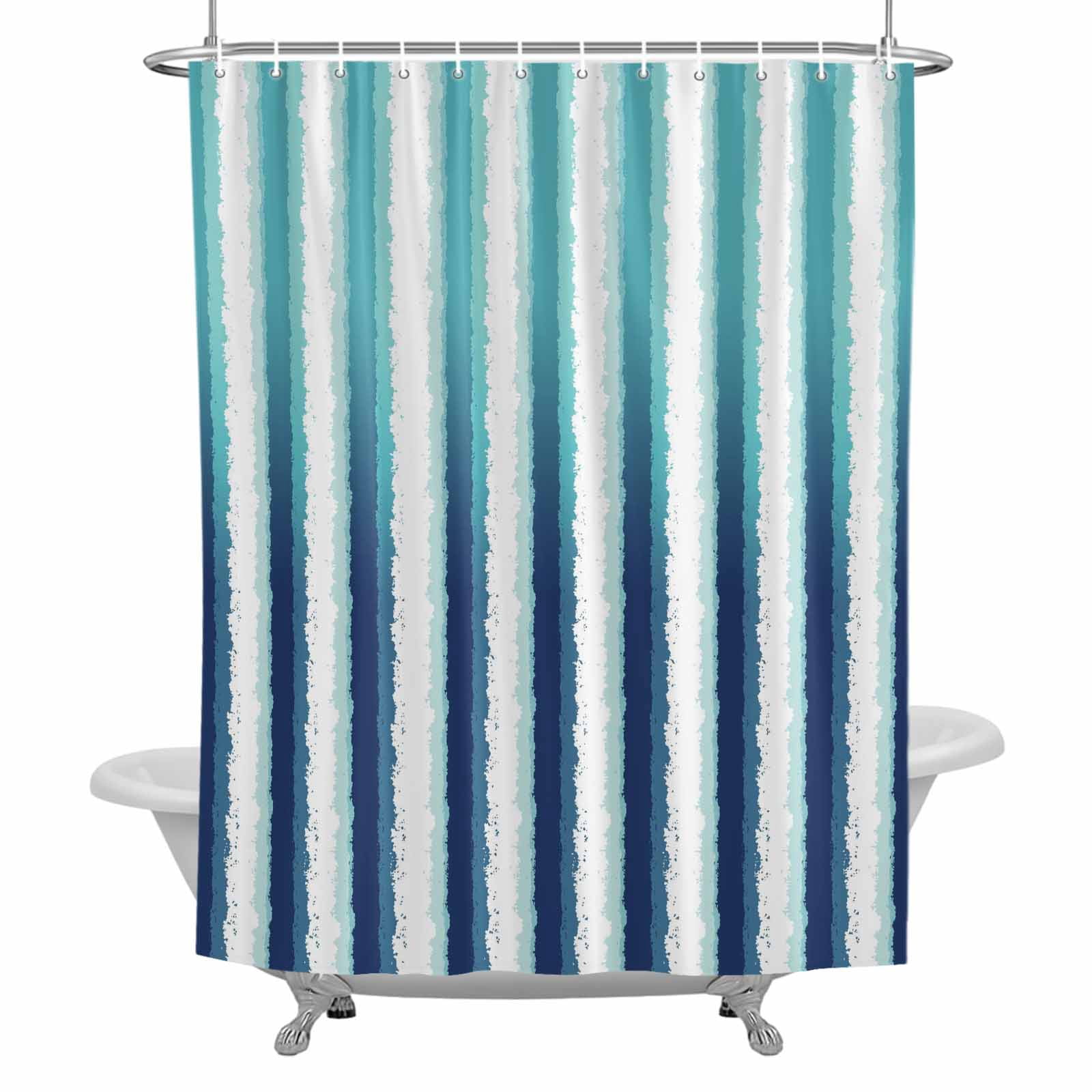 Abstract Stripes Shower Curtain, Dreamy Vertical Navy Blue Lines ...