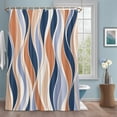 Abstract Stripes Shower Curtain Set with Hooks, Geometric Orange Navy ...