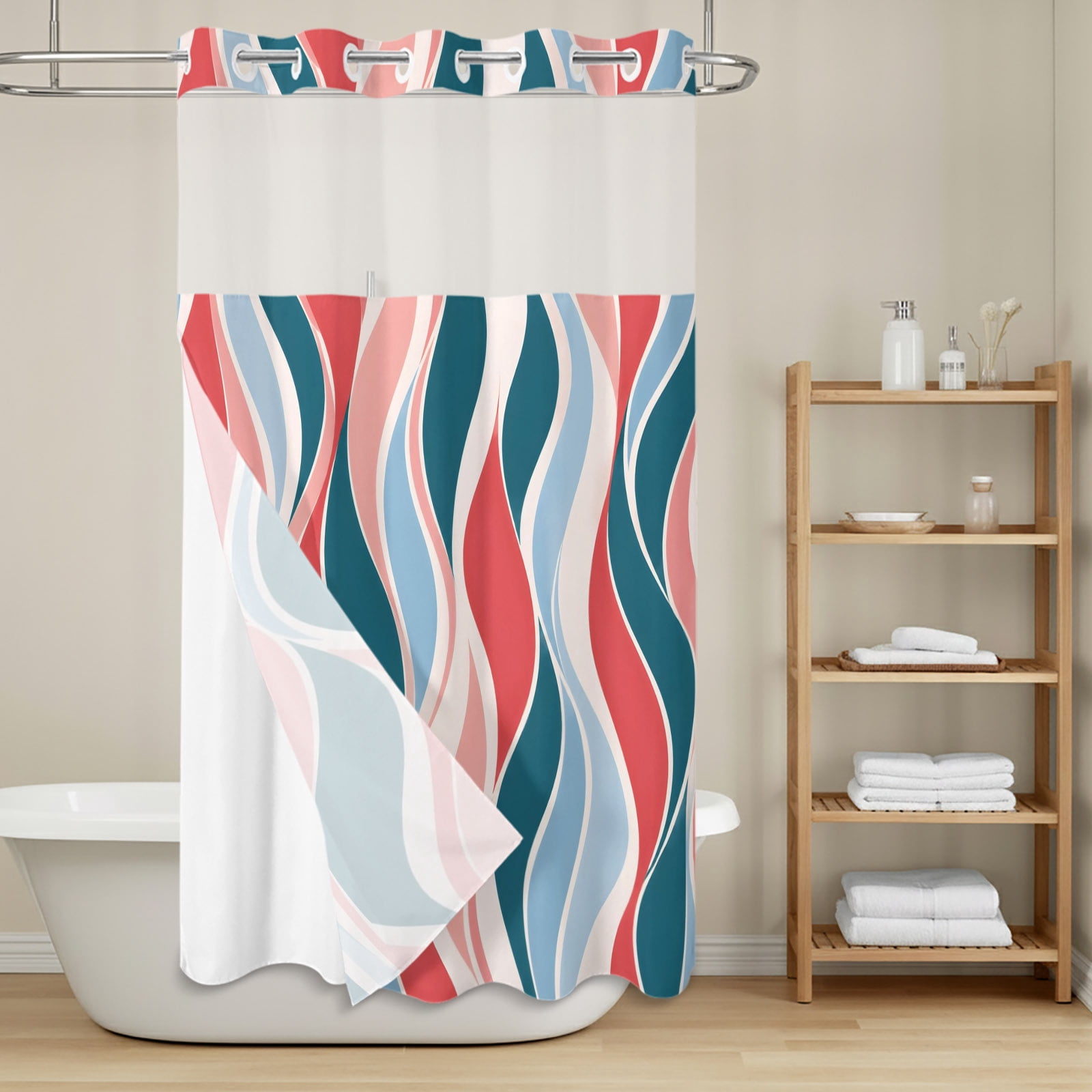 Abstract Stripes Shower Curtain with Snap in Liner, Geometric Curves ...