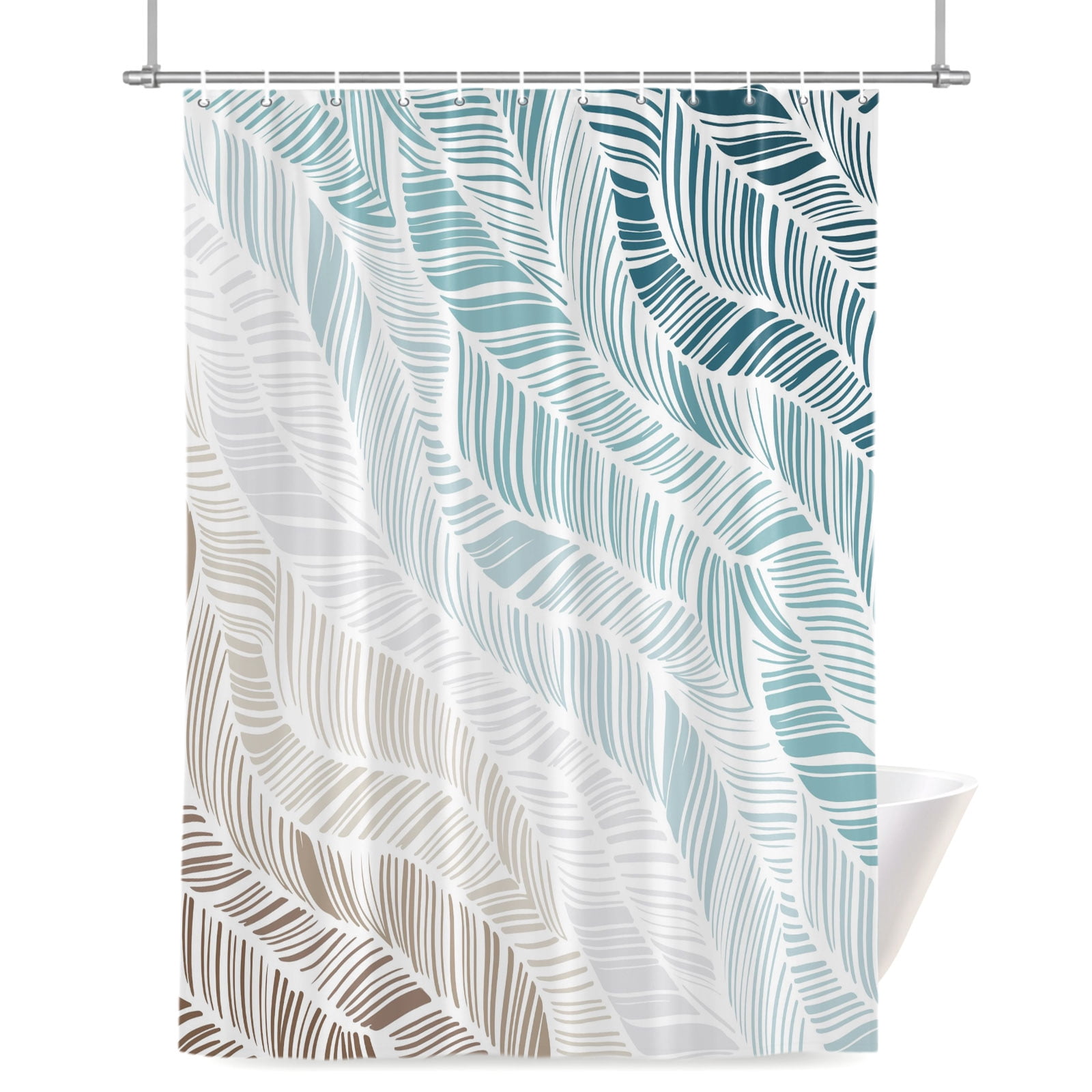 Abstract Stripes Shower Curtains for Bathroom, Teal Brown Gradient Wavy ...