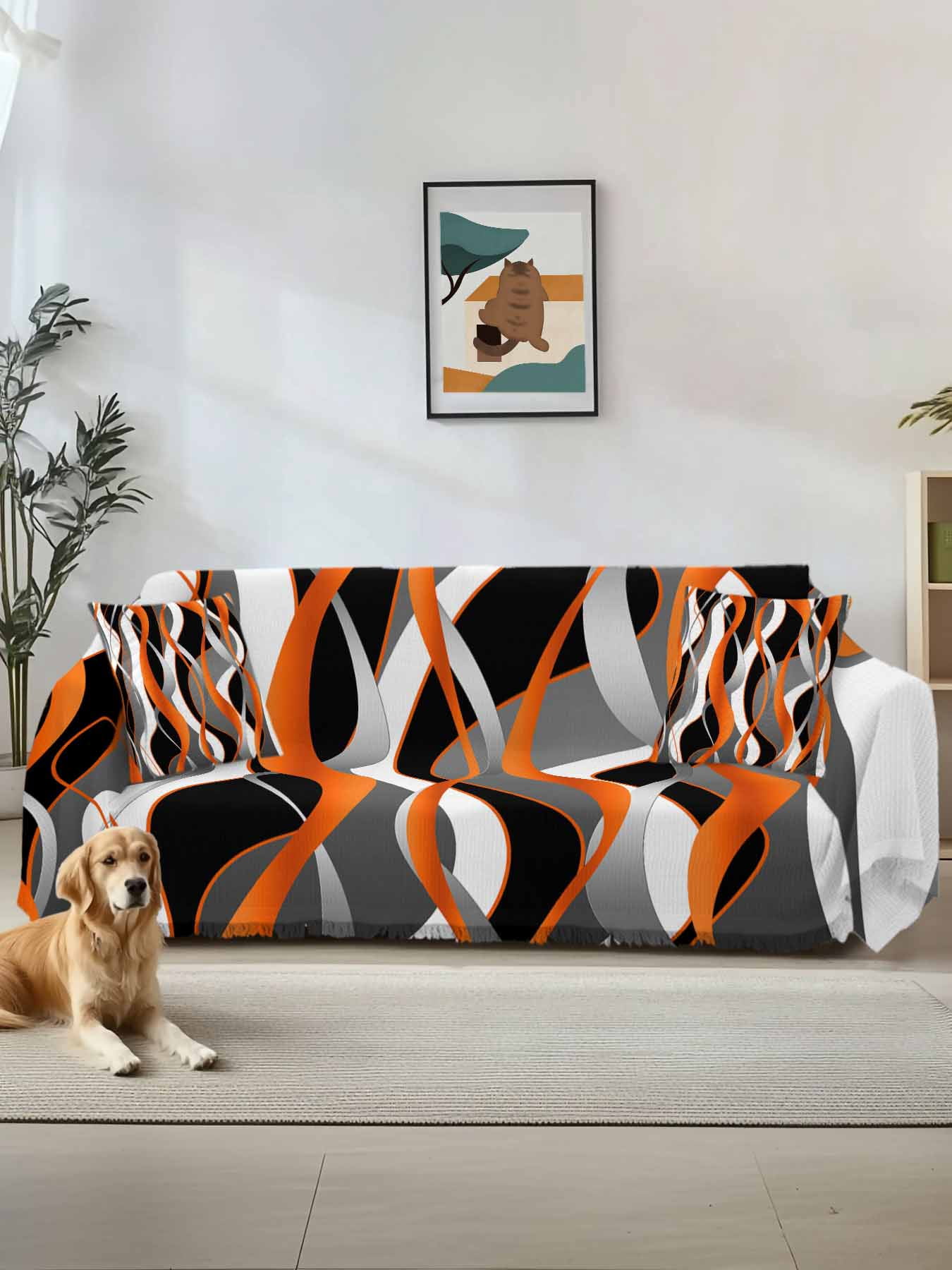 Abstract Stripes Sofa Covers for 2-3 Cushion Couch L-Shaped Sectional ...