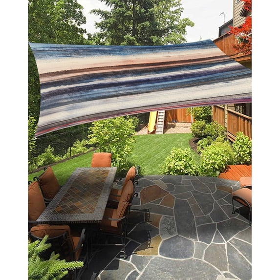 Abstract Stripes Sun Shade Sail 14'X18' Coastal Blue Beige Purple Red ...