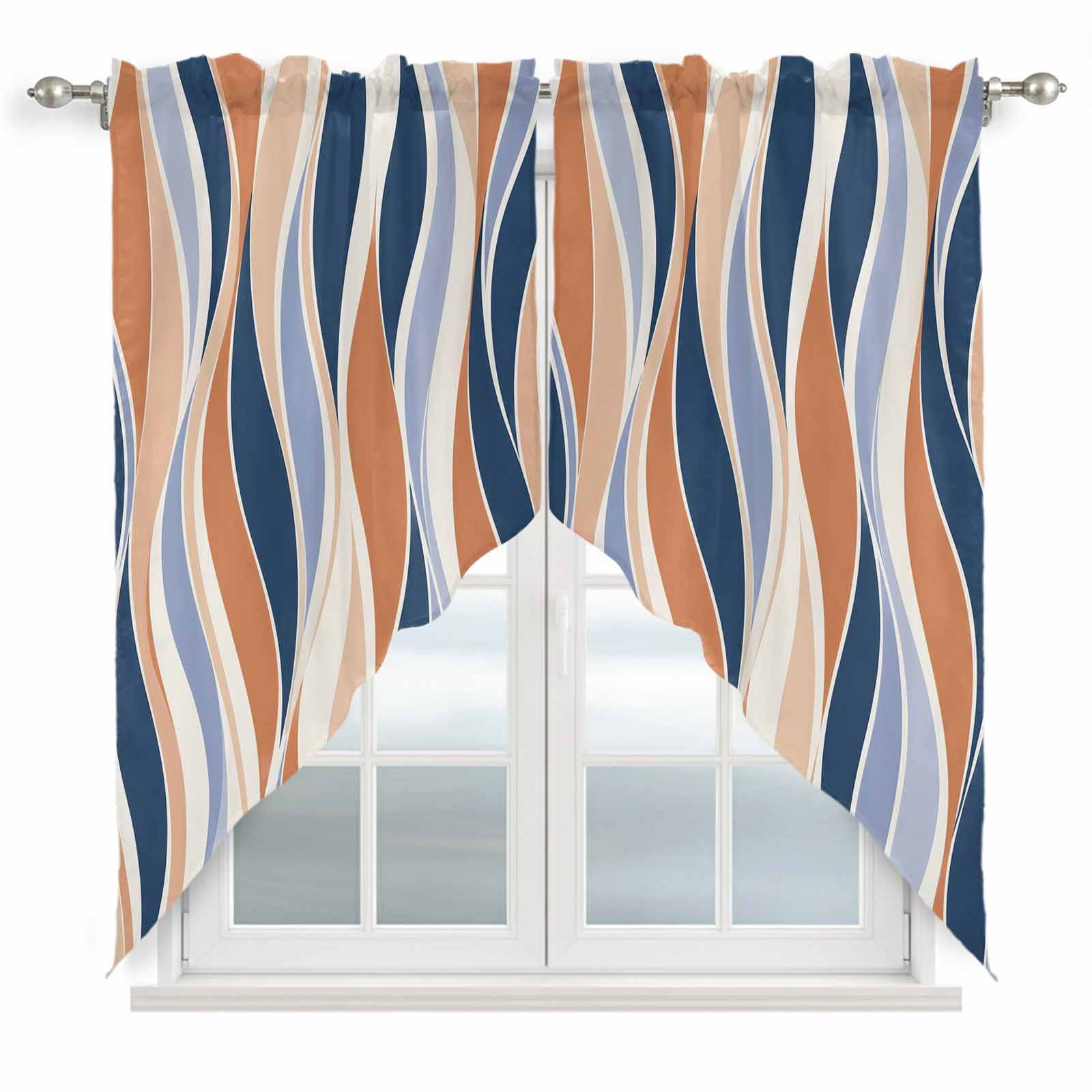 Abstract Stripes Swag Curtain Valance for Window 2 Panels Geometric ...