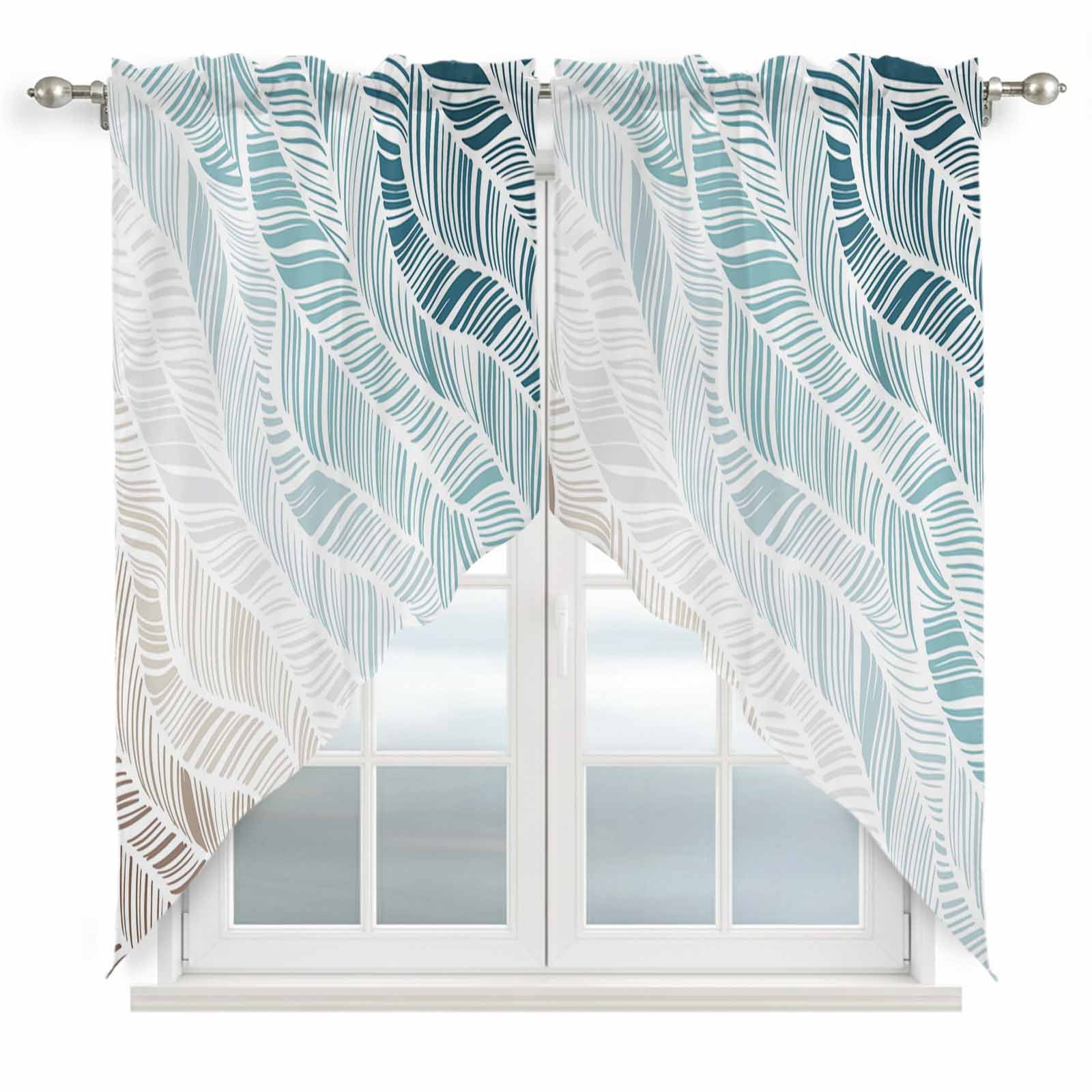 Abstract Stripes Swag Curtain Valance for Window 2 Panels Teal Brown ...