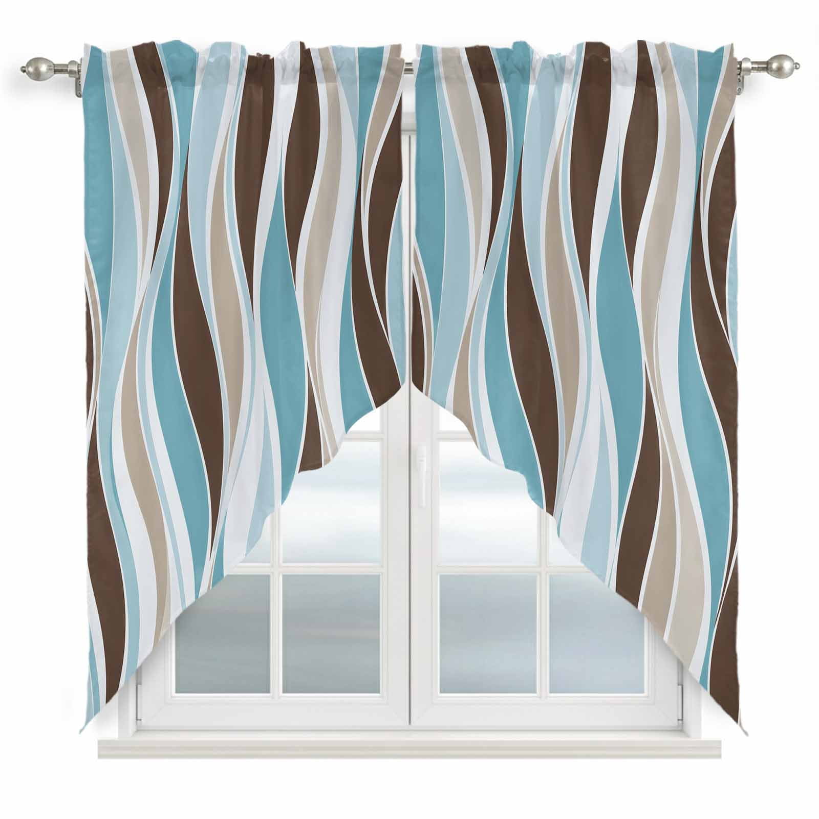 Abstract Stripes Swag Valances for Windows 2 Pack Geometric Taupe Blue ...