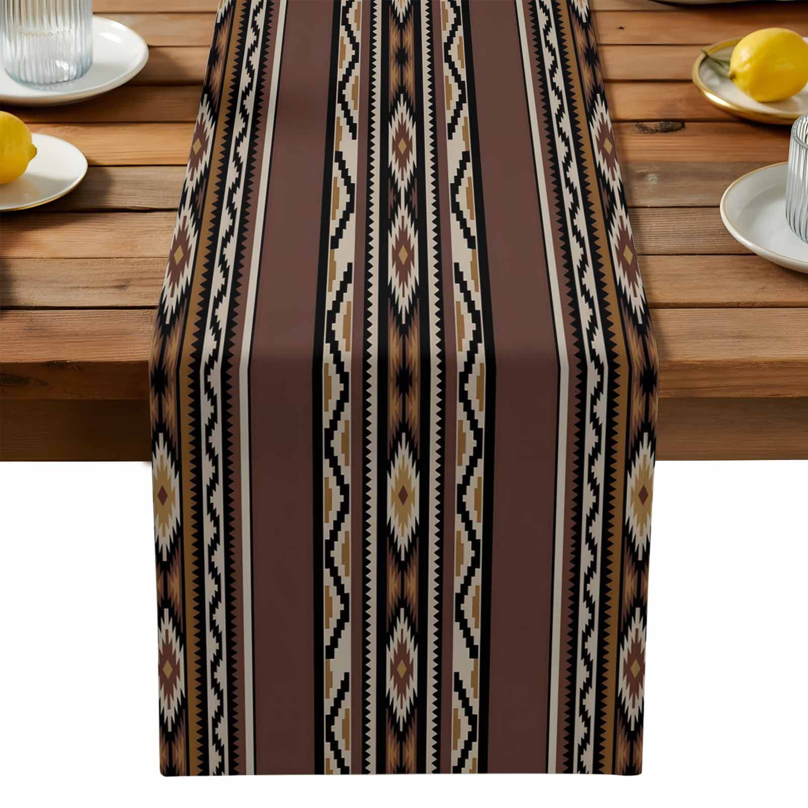 Abstract Stripes Table Runner, Brown Aztec Native Tribal Stripes ...
