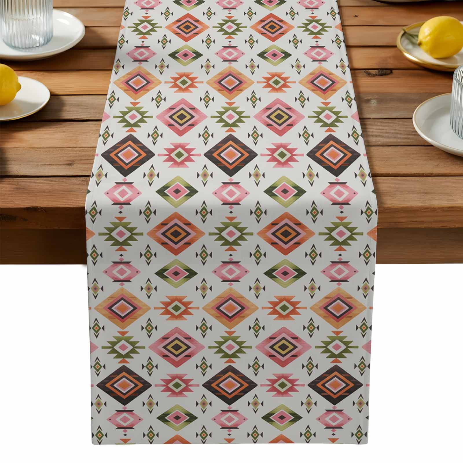 Abstract Stripes Table Runner, Colorful Aztec Ethnic Native Tribal ...