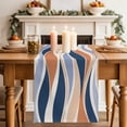 Abstract Stripes Table Runner, Geometric Orange Navy Blue Fluid Ribbons ...