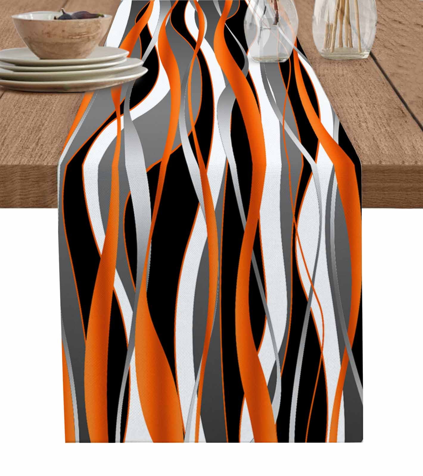 Abstract Stripes Table Runner Retro Modern Orange Black Gray Lines ...