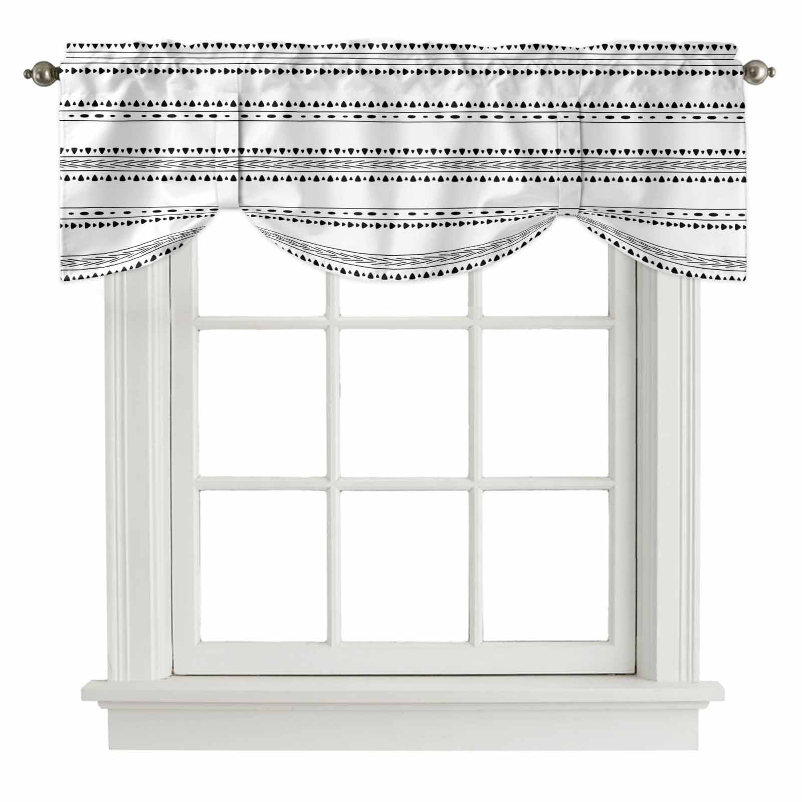 Abstract Stripes Tie Up Valance Curtains African Tribal Boho White ...