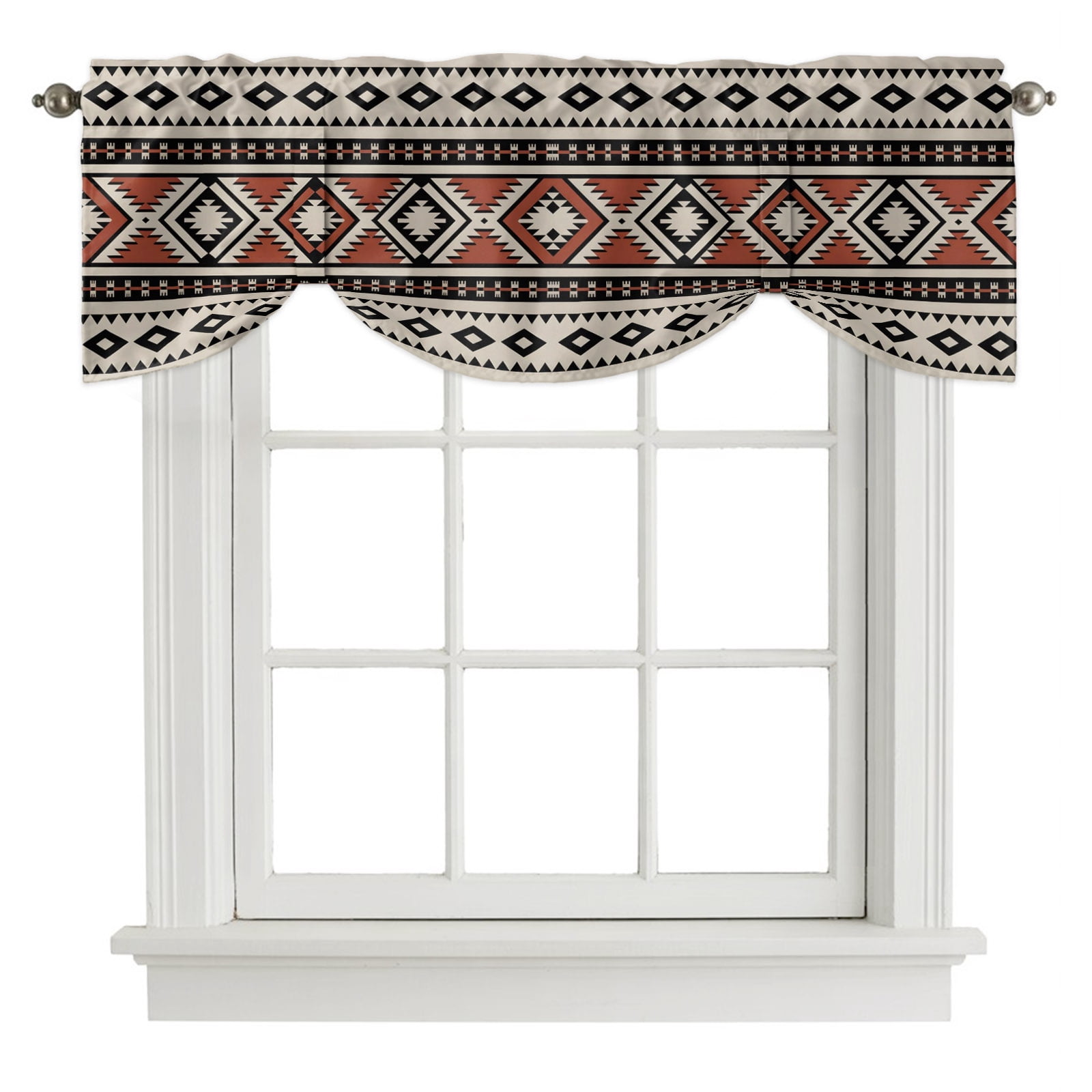 Abstract Stripes Tie Up Valance Curtains Black Orange Aztec Ethnic ...