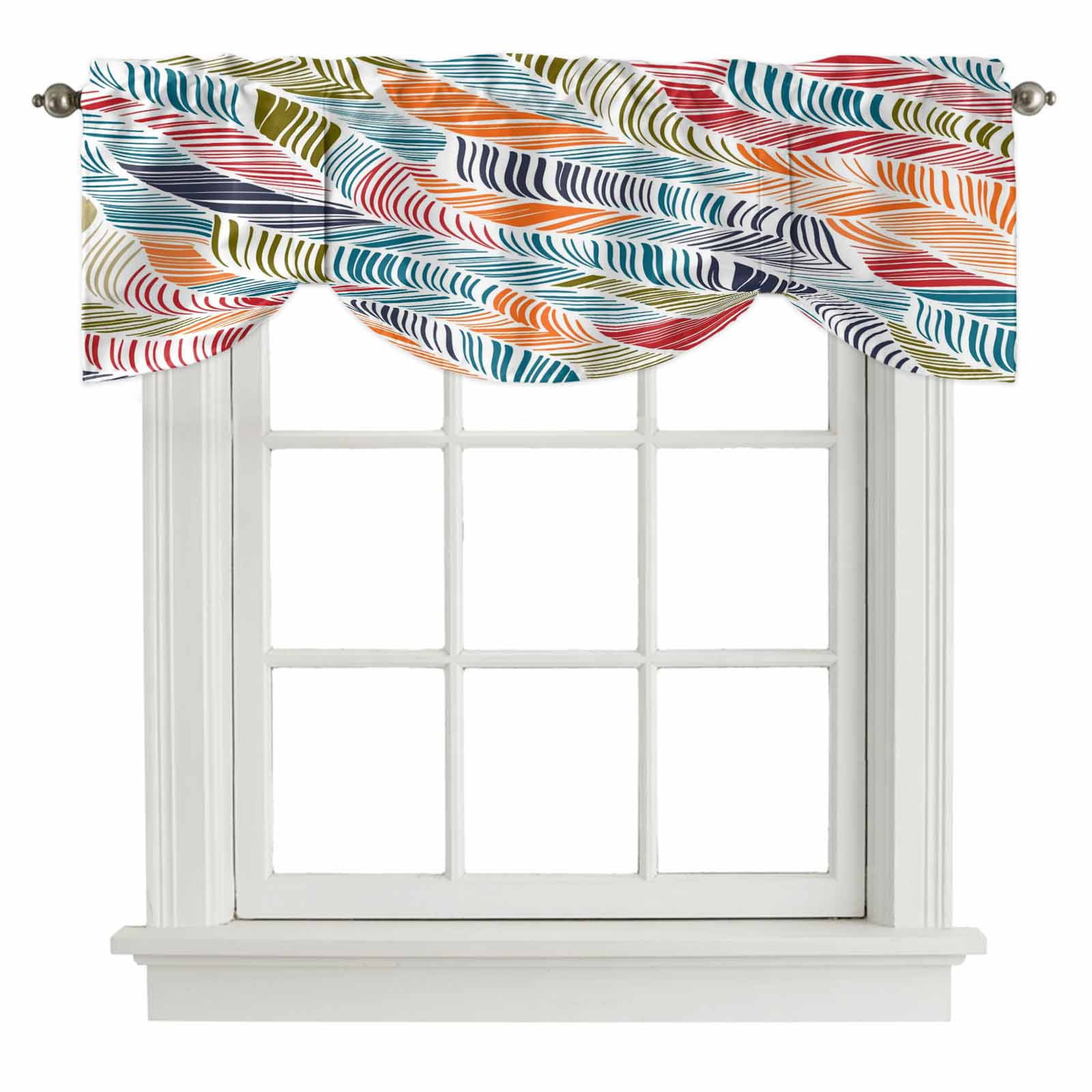 Abstract Stripes Tie Up Valance Curtains Red Orange Blue Gradient Wavy ...