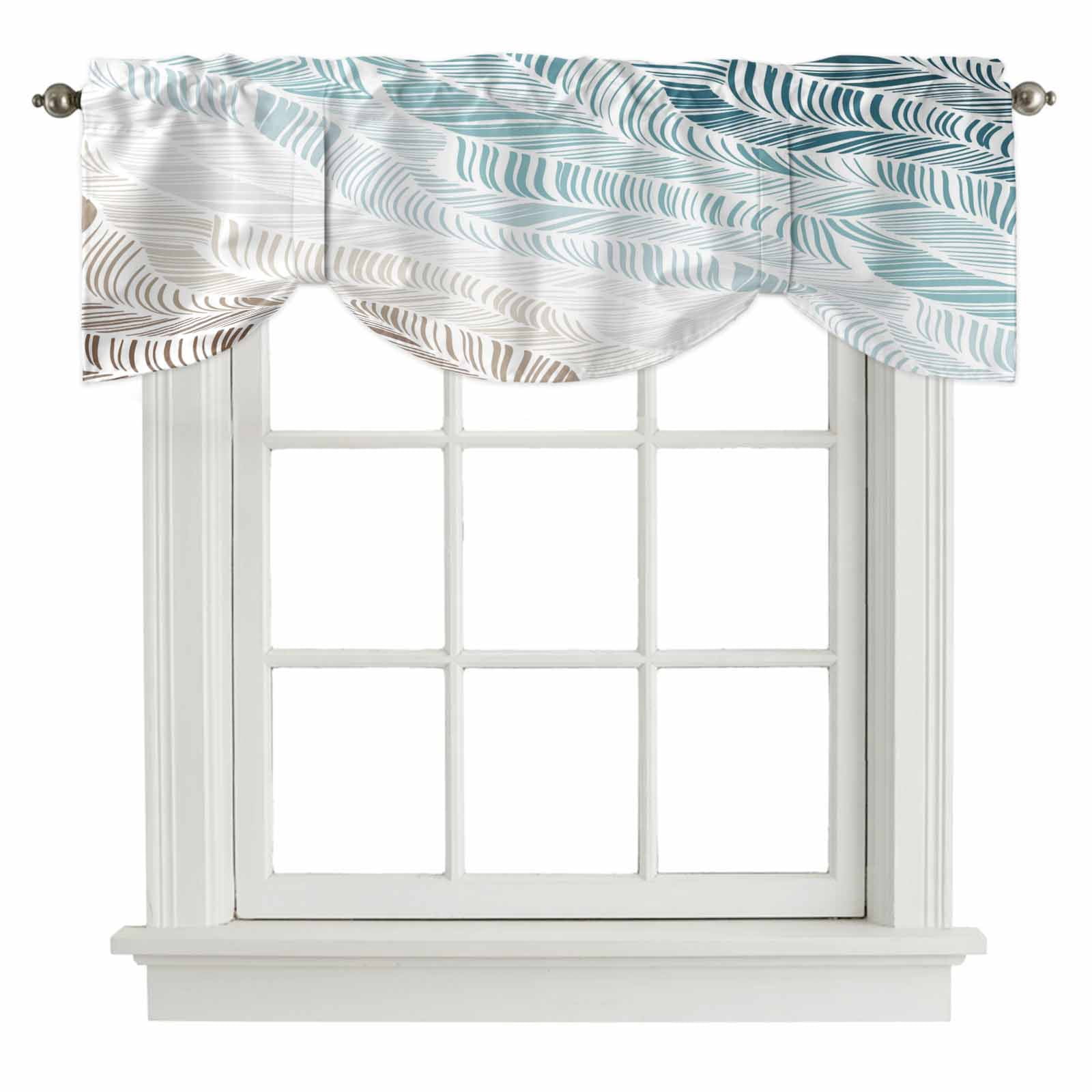 Abstract Stripes Tie Up Valance Curtains Teal Brown Gradient Wavy Lines ...