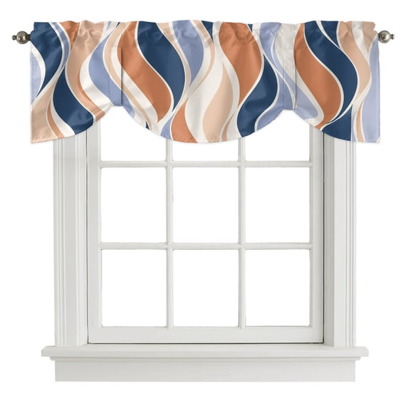 Abstract Stripes Tie Up Valances Curtain, Geometric Orange Navy Blue ...