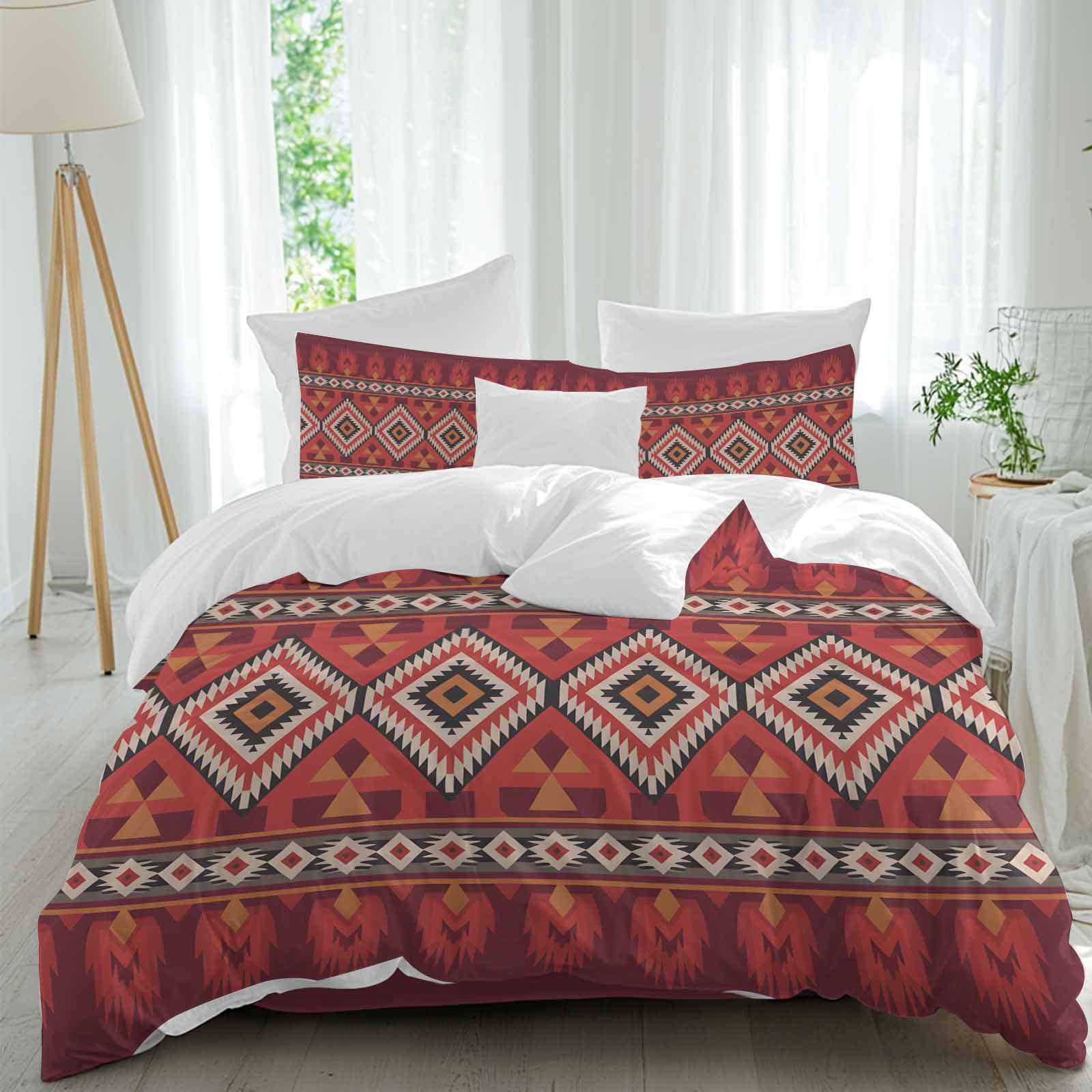 Abstract Stripes Twin Duvet Cover Set, Red Yellow Aztec Native Tribal ...