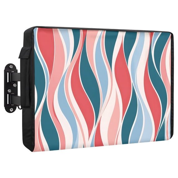 Abstract Stripes Waterproof Outdoor TV Cover, Geometric Curves Teal ...