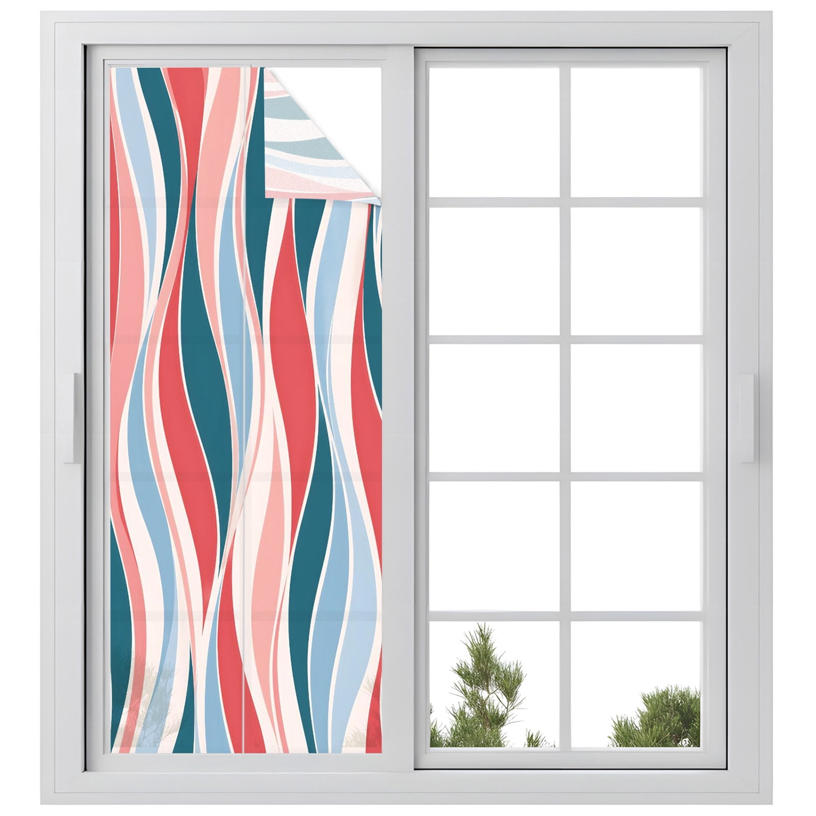 Abstract Stripes Window Privacy Film, Geometric Curves Teal Blue Red ...