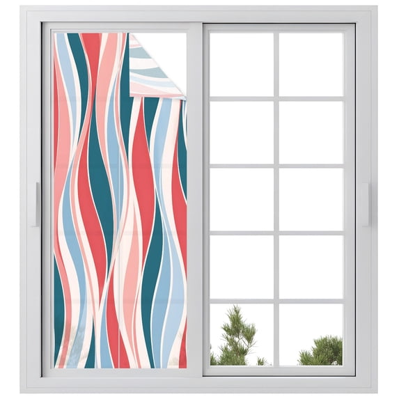 Abstract Stripes Window Privacy Film, Geometric Curves Teal Blue Red ...
