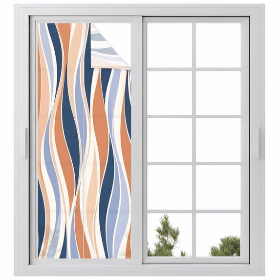 Abstract Stripes Window Privacy Film, Geometric Orange Navy Blue Fluid ...