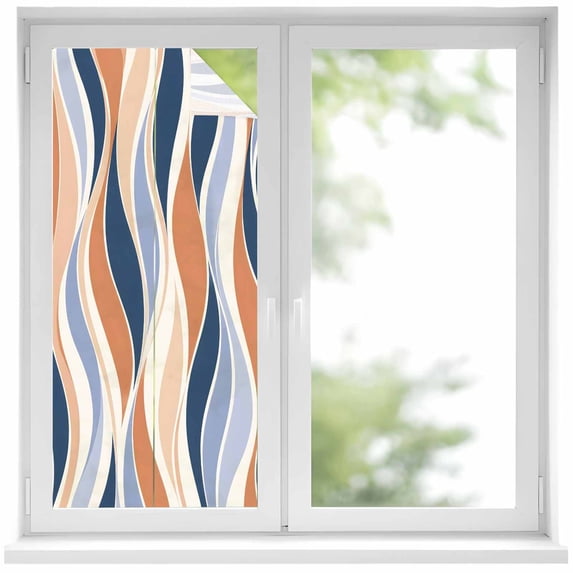 Abstract Stripes Window Privacy Film, Geometric Orange Navy Blue Fluid ...