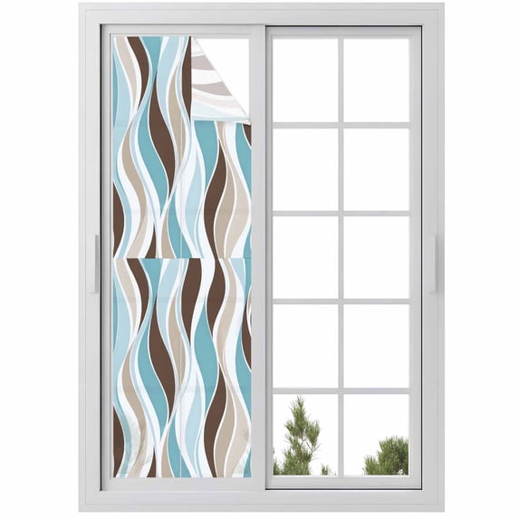 Abstract Stripes Window Privacy Film, Geometric Taupe Blue Fluid ...