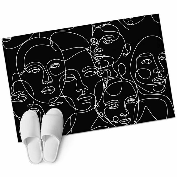 Abstract Style 2'x3' Washable Rug, Black Face Line Modern Character Art ...