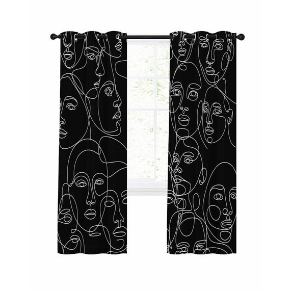 Abstract Style Blackout Curtains 84 Inches Long for Bedroom, Black Face ...