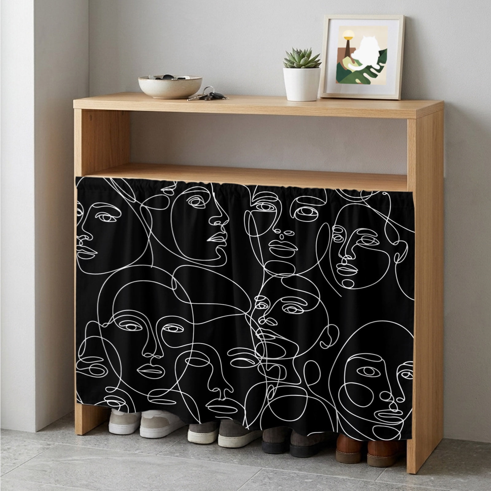 Abstract Style Cabinet Curtain 35"Wx35"L,Dustproof Under Sink Skirt ...