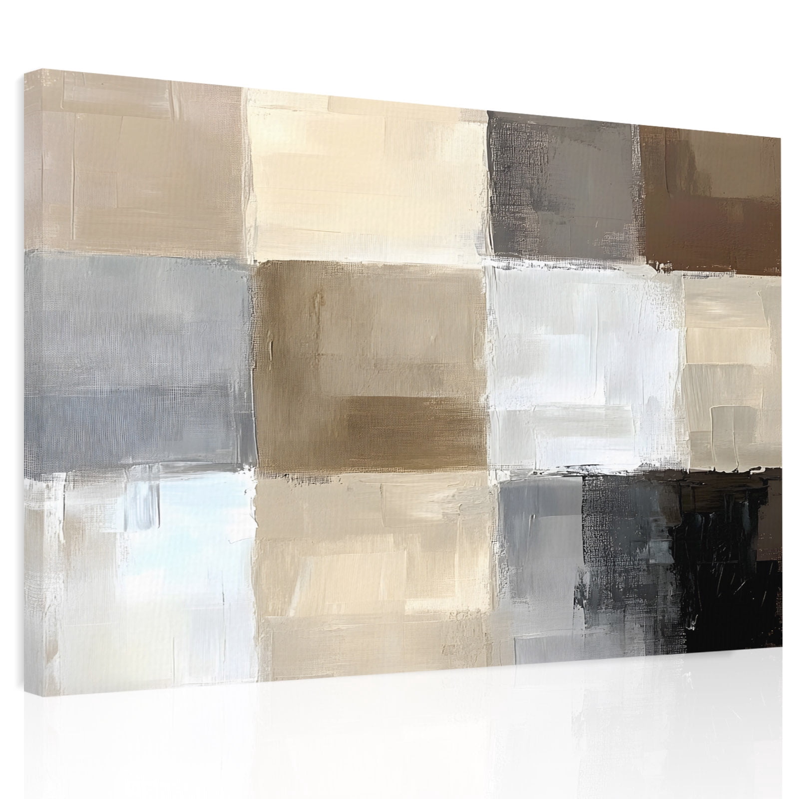 Abstract Style Canvas Print Wall Art, Beige Brown Color Block Modern ...