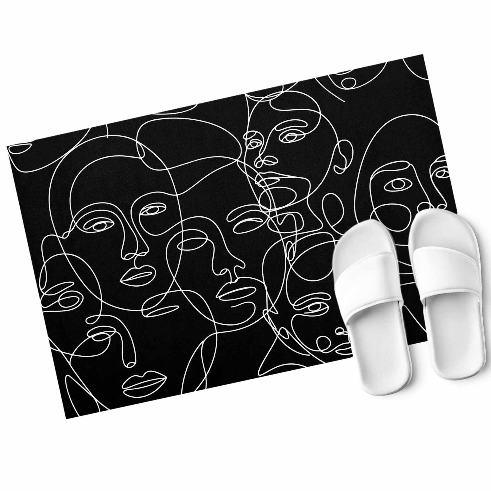 Abstract Style Door Mat Black Modern Simple Character Line Non Slip ...