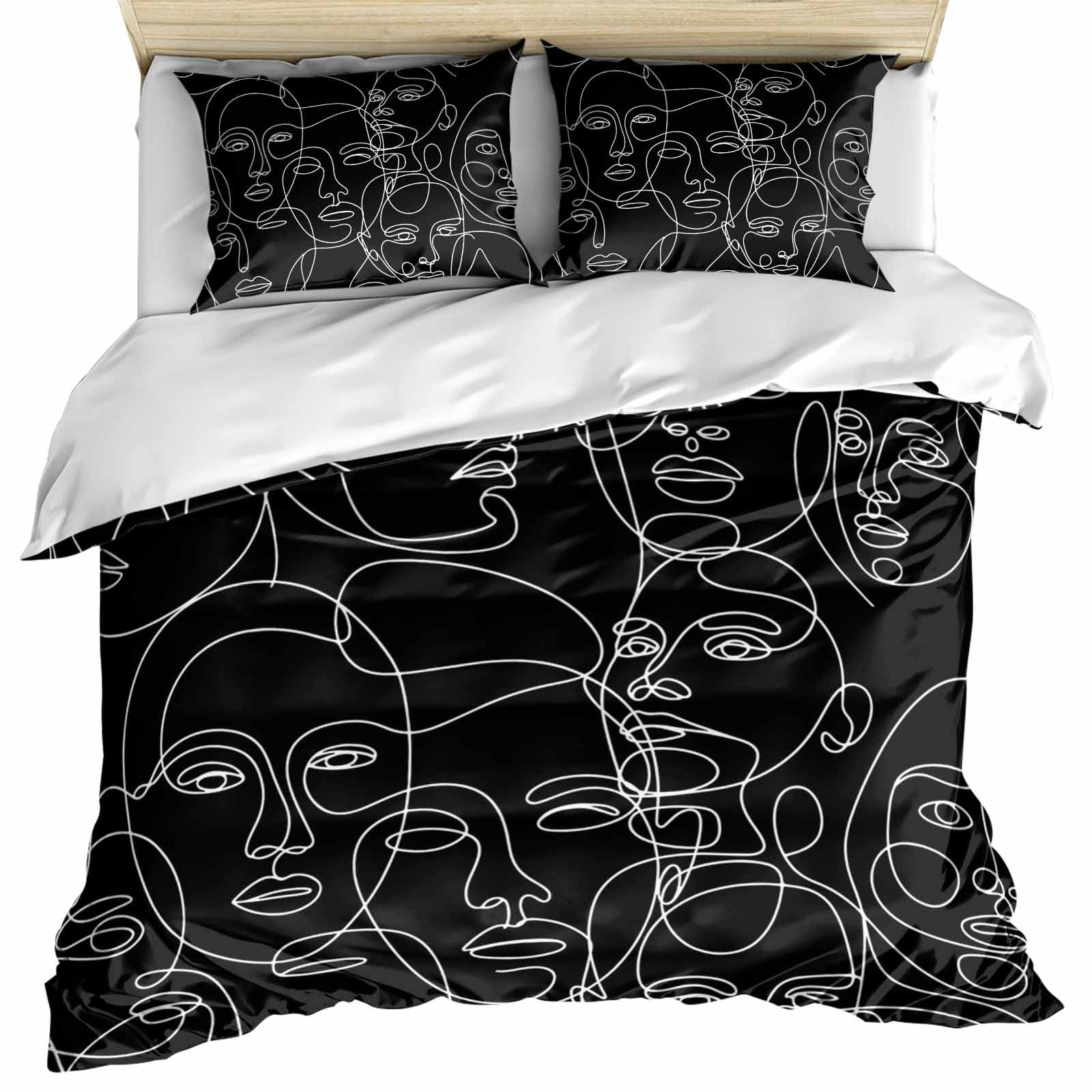 Abstract Style Duvet Cover Cal. King Size, Black Face Line Modern ...