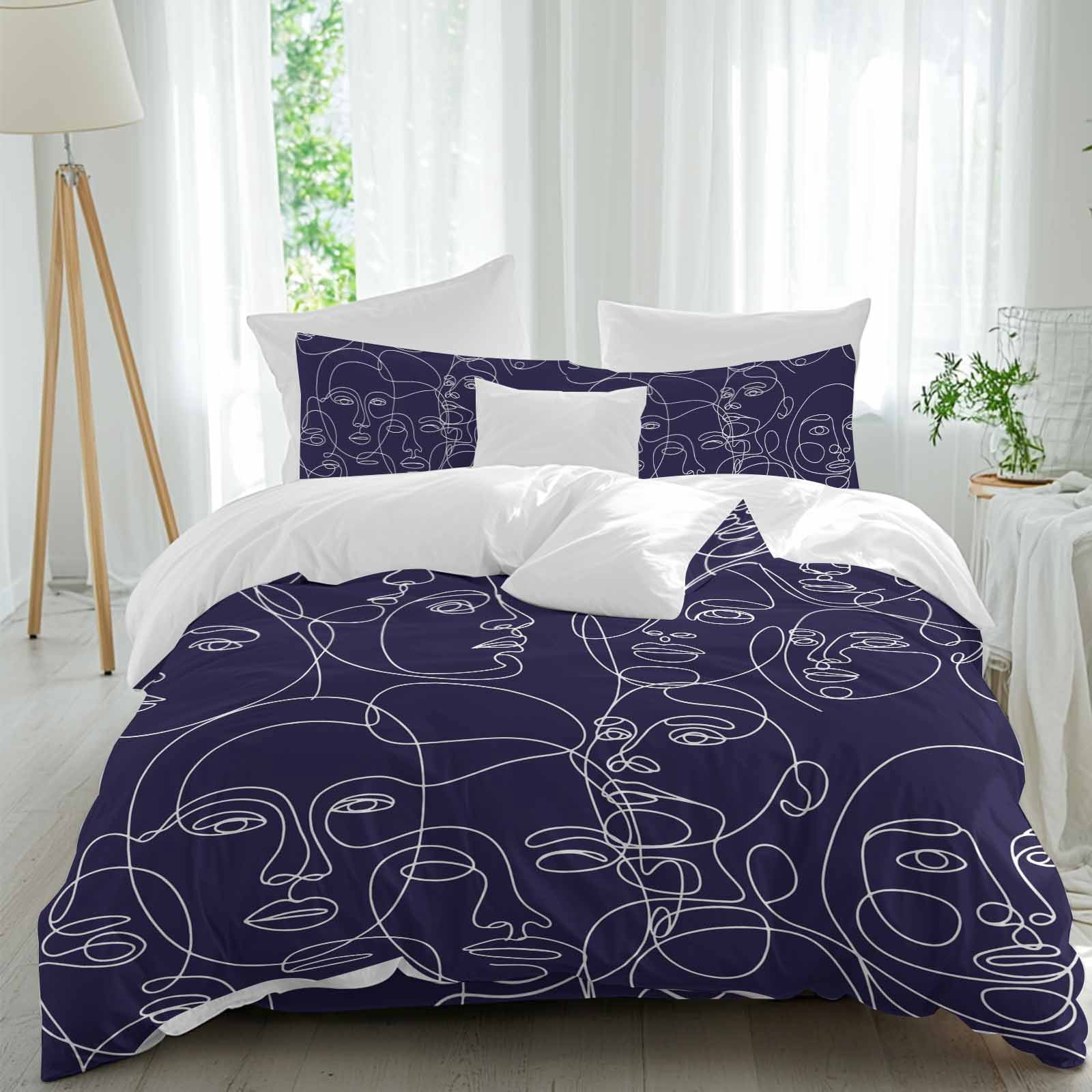 Abstract Style Duvet Cover Set King Size, Blue Modern Simple Character ...