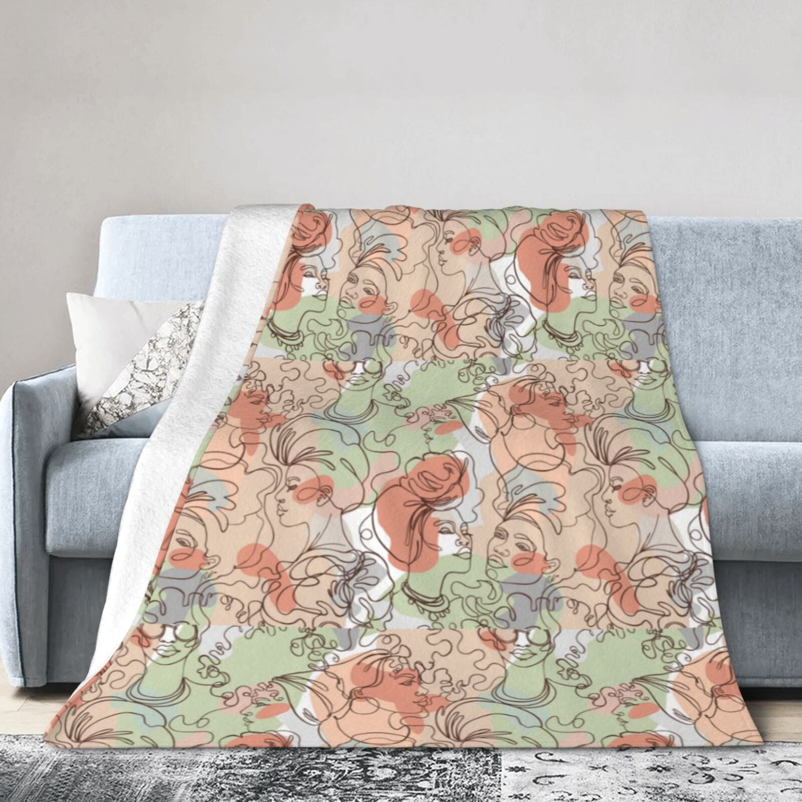Abstract Style Female Face Blanket Large Luxury Fleece Soft Anti-Static ...