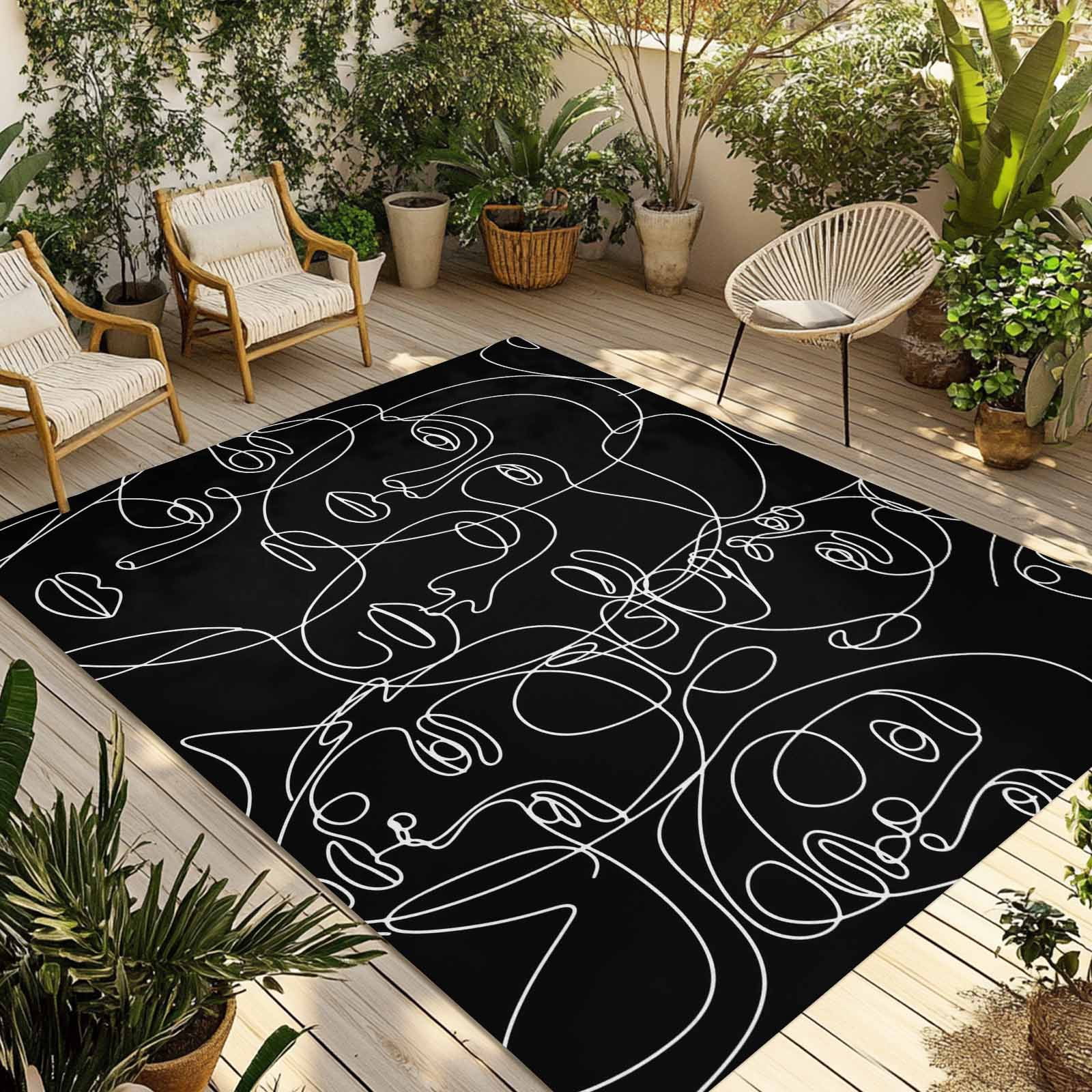 Abstract Style Outdoor Rug 5x7 Ft - Reversible Patio Rug Outdoor ...