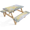 Abstract Style Picnic Table Cover with Bench Covers Yellow Grey ...