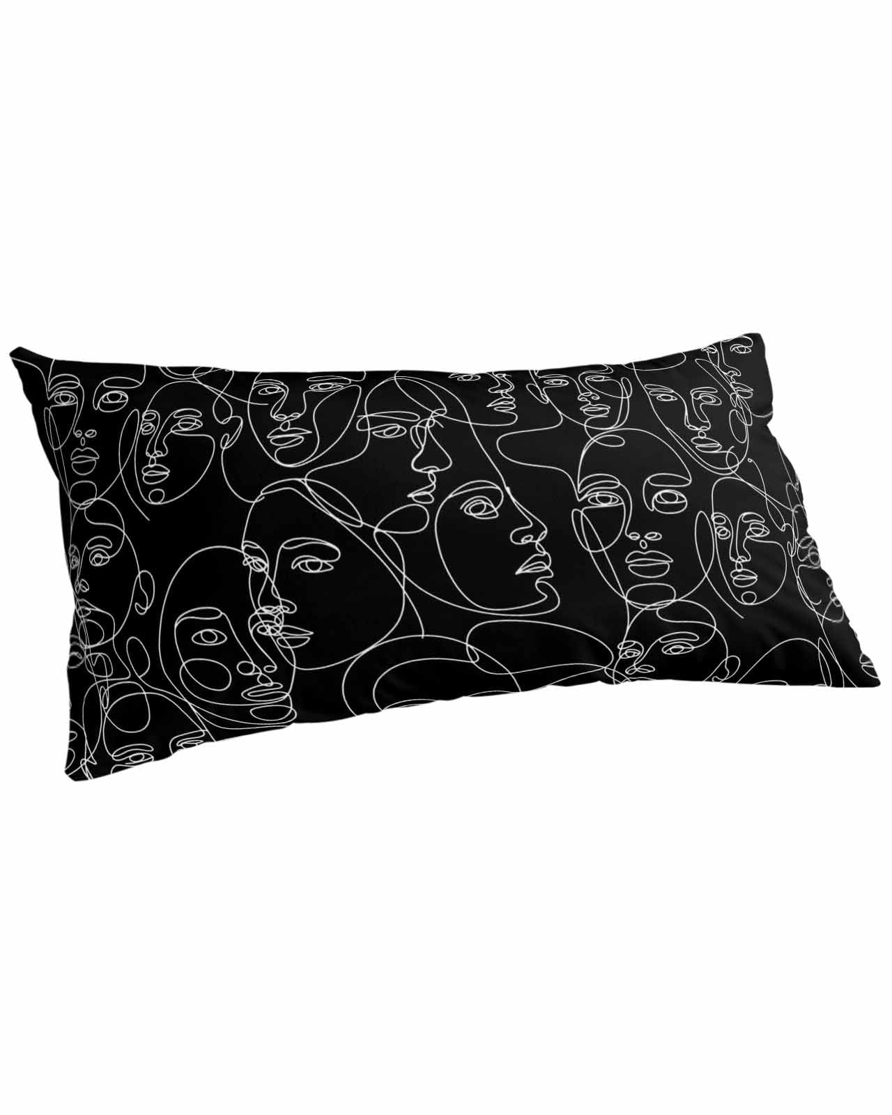 Abstract Style Pillow Covers King Size, Black Face Line Modern ...