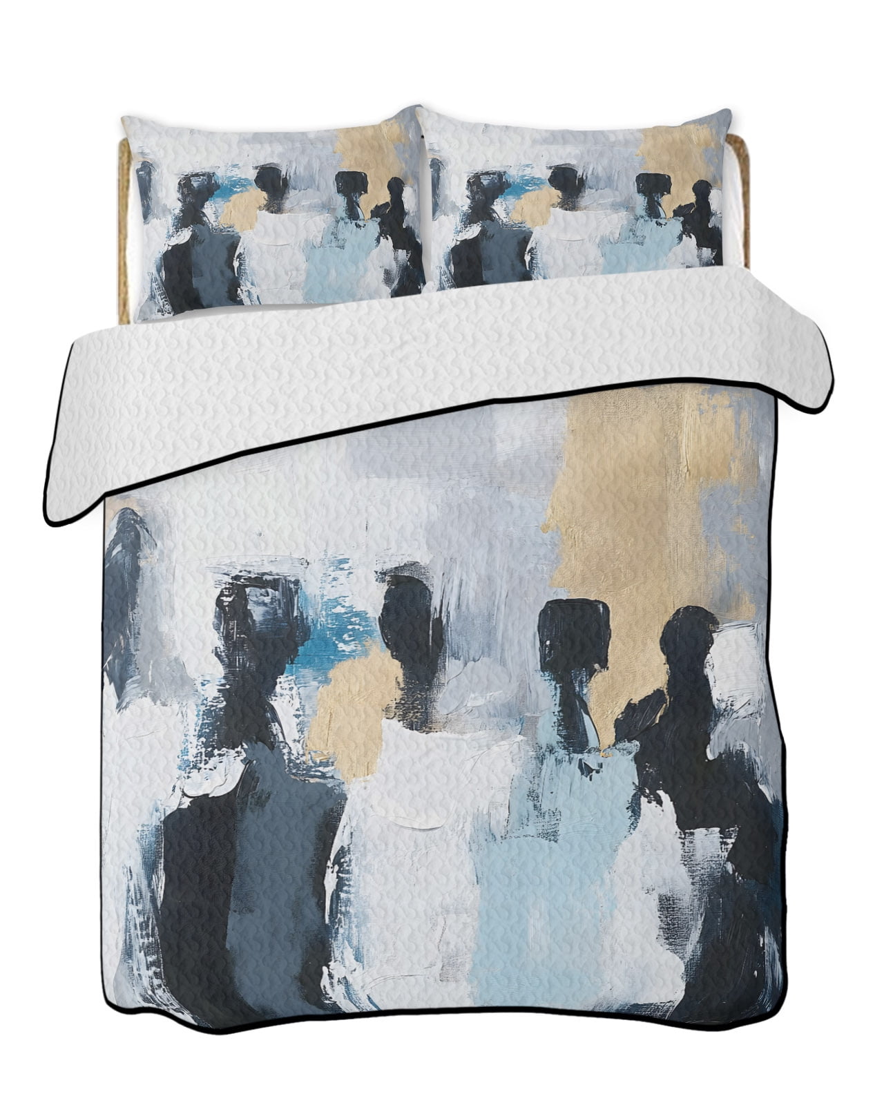 Abstract Style Quilts Bedding Set Full Size Black Grey Blue Oil ...