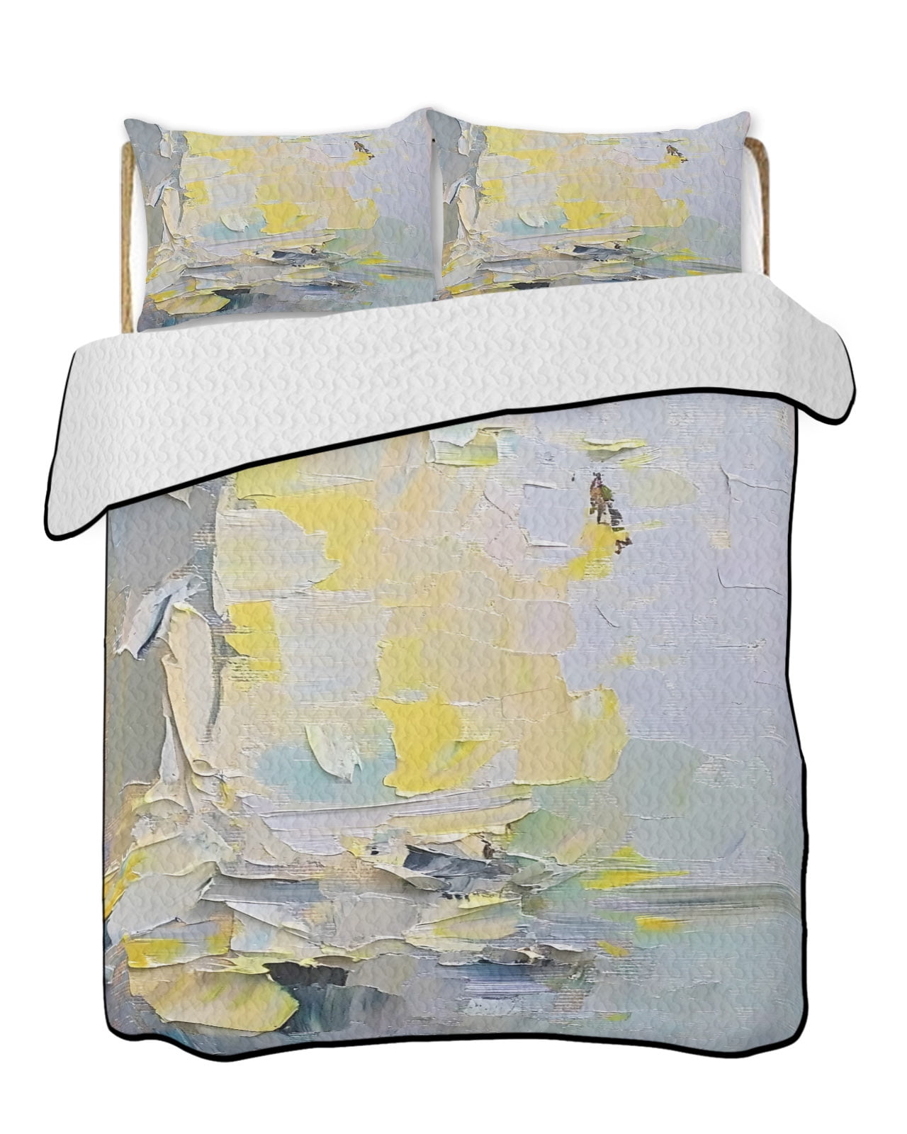 Abstract Style Quilts Bedding Set King Size Yellow Grey Gradient Oil ...